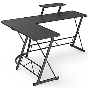 Mr IRONSTONE 63" L Shaped Computer Desk, Corner Desk, Home Office Desk, Gaming Writing Workstation with Large Monitor Stand, Easy to Assemble, Black Willow