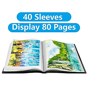 Presentation Book 40 Clear Pockets Sleeves Protectors Art Portfolio Clear Book for Artwork, Report Sheet, Letter (Can Accommodate 19.1 X 13.3inch)