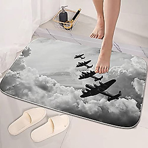 TheBlackSpot World War 2 WW2 in Color Warplane Bathroom Rugs 20 x 31 Grey Men Boys Bath Mat 16 x 24 Sets 3 Piece Memory Foam Anti Slip Absorbent Mats U-Shaped Contour Shower Mat