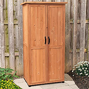 Leisure Season VSS3005 Vertical Storage Shed - Brown - Indoor and Outdoor Wooden Equipment Closet - Lockable Lawn, Garden, Backyard, Patio Tool Cabinet Organizer - Large Locker with Door and Shelves