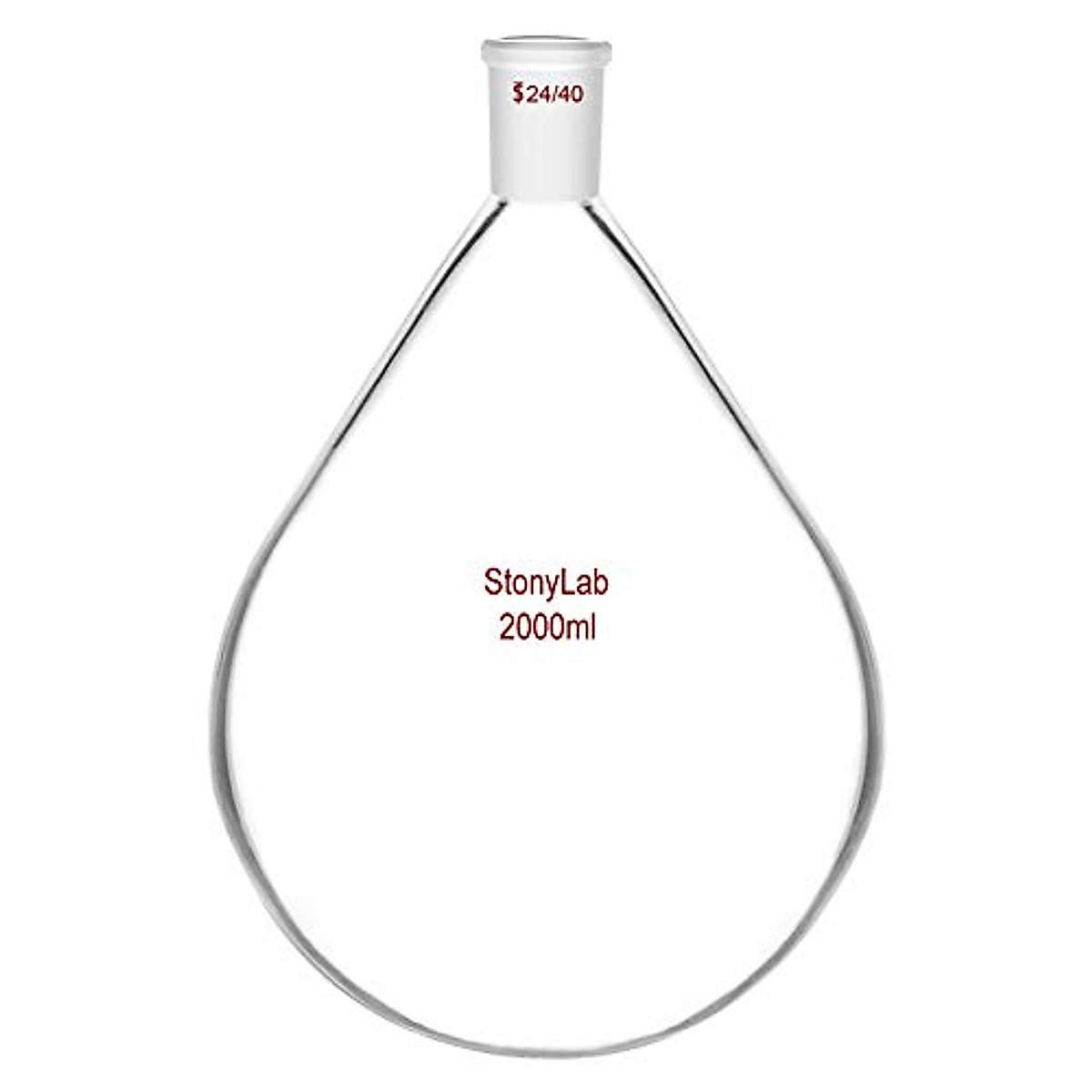 StonyLab Borosilicate Single Neck Glass Heavy Wall Recovery Flask Rotary Evaporator Flask, with 24/40 Outer Joint (2L)