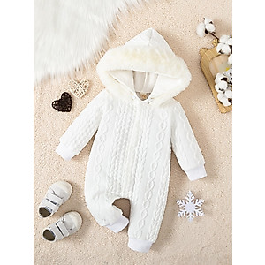 MIEKISA Baby Boys and Girls Winter Long Sleeve White Hooded Romper Infant Outfit (White, 3-6M)