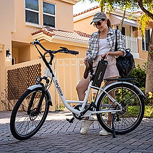 Heybike Cityscape Electric Bike 350W Electric City Cruiser Bicycle Up to 40 Miles Removable Battery, Shimano 7-Speed and Dual Shock Absorber, 26" Electric Commuter Bike for Adults