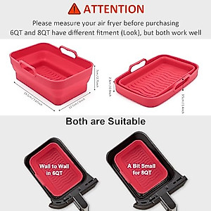 Air Fryer Silicone Liners Pot for Ninja Foodi Dual DZ090 6QT, 2 Pack Reusable Air Fryer Silicone Replacement Basket Bowl, Collapsible Baking Tray for Air Fryer Accessories (Red)