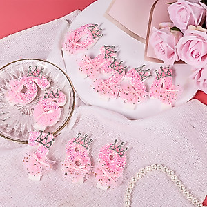 Birthday Number Candles, 2.95 Inch Crown Bow Mesh Candle Glitter Pink Number Candles Cake Topper Birthday Candles with Sequins for Anniversary Celebrations Supplies (Number 1)