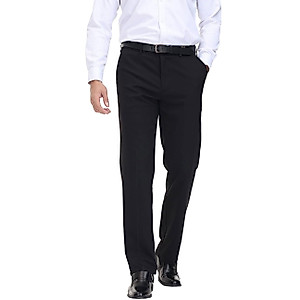 Soojun Men's Classic Fit Hidden Expandable Waist Flat Front Dress Pant, Black, 34Wx30L