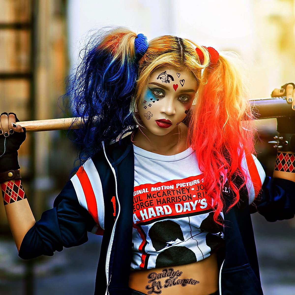 3-Pack Large Cosplay Clown Prince JOKAR & HARLI QUYNN Temporary Tattoos – 8.2 x 11.6 Inch Fake Tattoos for Cosplay, Halloween, and Parties