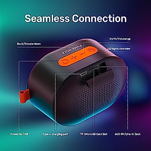 PUNKWOLF Bluetooth Speakers, Wireless Portable Speaker with RGB Lights, Compact Size, Dual Pairing, HD Sound, TWS, Waterproof, Suitable for Mobile Phones, Tablets and Laptops