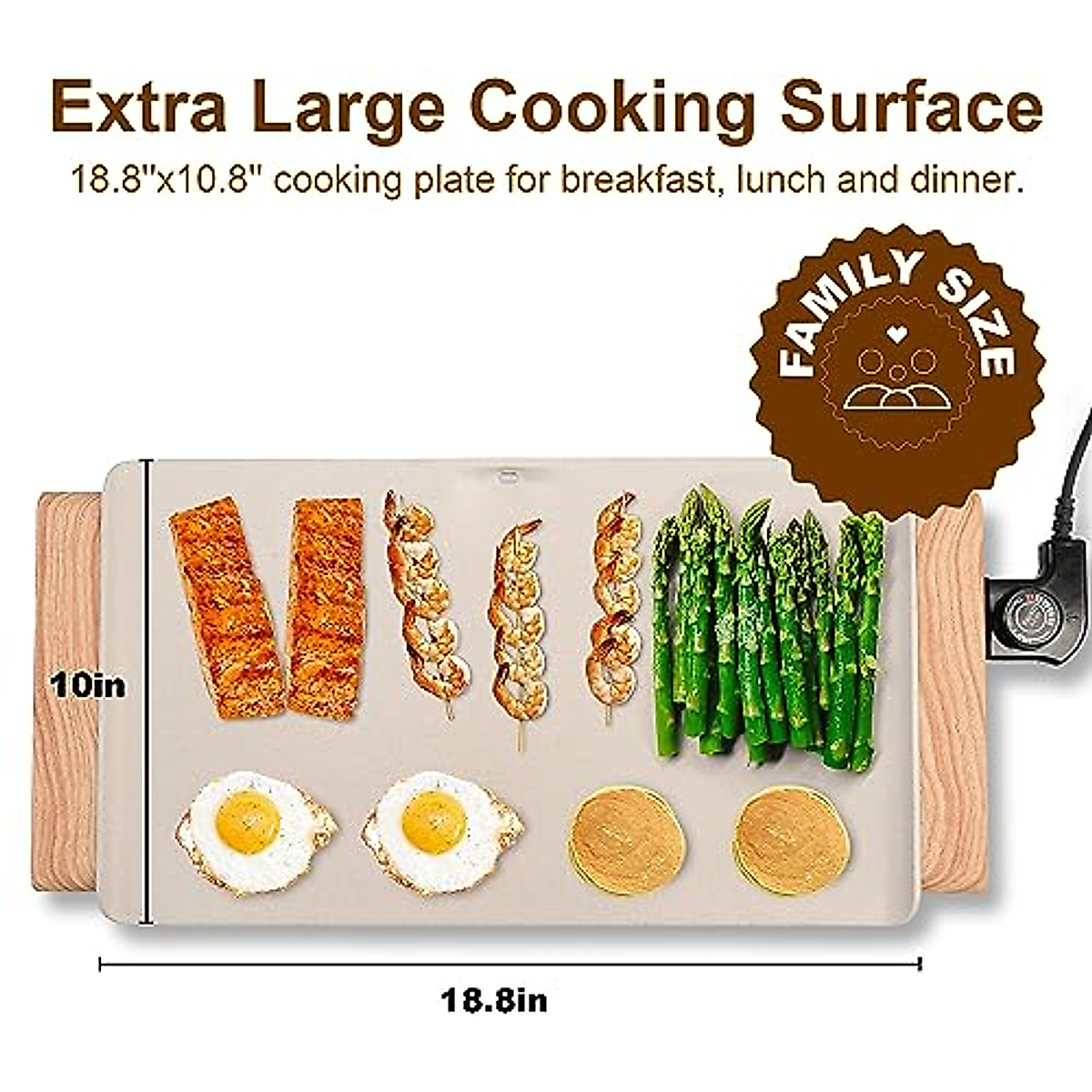 Electric Griddle - MOKIKA Extra Large Cooking Surface Electric Grill, Healthy-Eco Non-Stick Coating Indoor Grill Griddle, 5-Level Adjustable Temperature Control Griddle Grill, Cool-Touch Handles