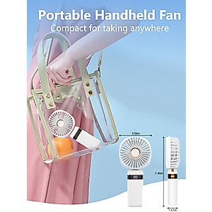 Sida-Earcy Portable Handheld Fan, Powerful Personal Fan with Base 5 Adjustable Speed USB Rechargeable Battery Operated Cooling for Women Girl Travel Office (White)