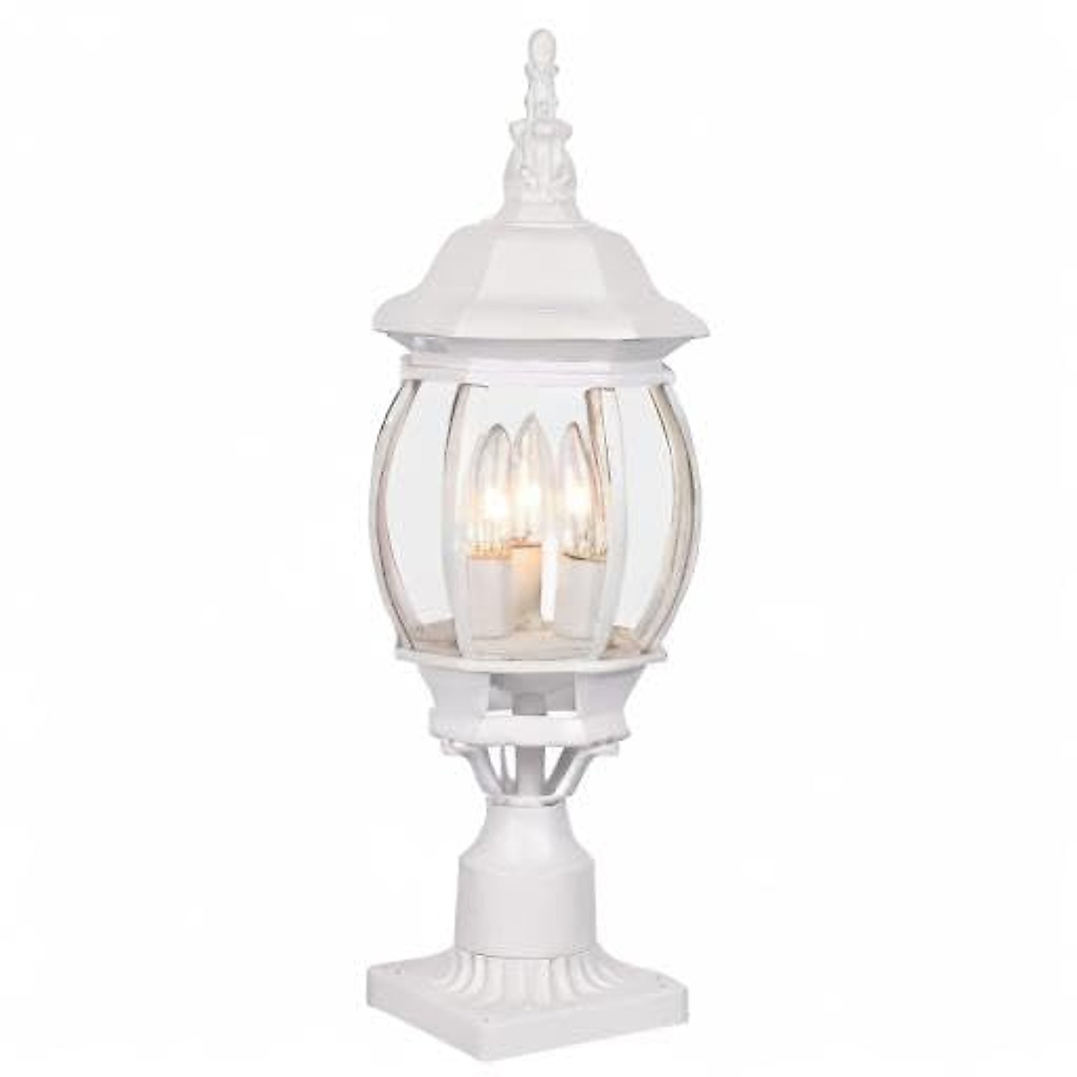 Krychilier Outdoor Lamp Post, 3-Light Pier Mount Outdoor Lighting Traditional Post Mount with White Finish, Exterior White Post Lantern(White, 3-Light)