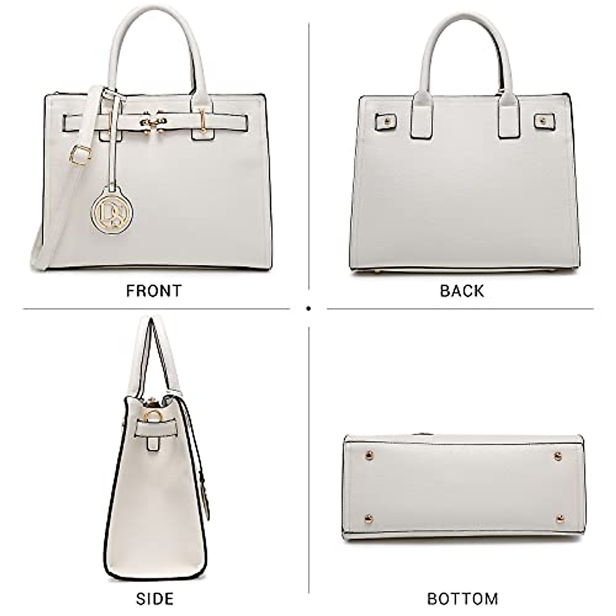 Dasein Women Satchel Purses Handbags Belted Top-handle Work Tote Shoulder Bags with Long Strap (White)