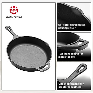 WANGYUANJI Cast Iron Grill Pan,10Inch Non-coating Frying Pan,Multi-Functional Pan for Bake,Fry,Stir-Fry,Sauté,Suitable for Outdoors with Oil Brush and Spatula