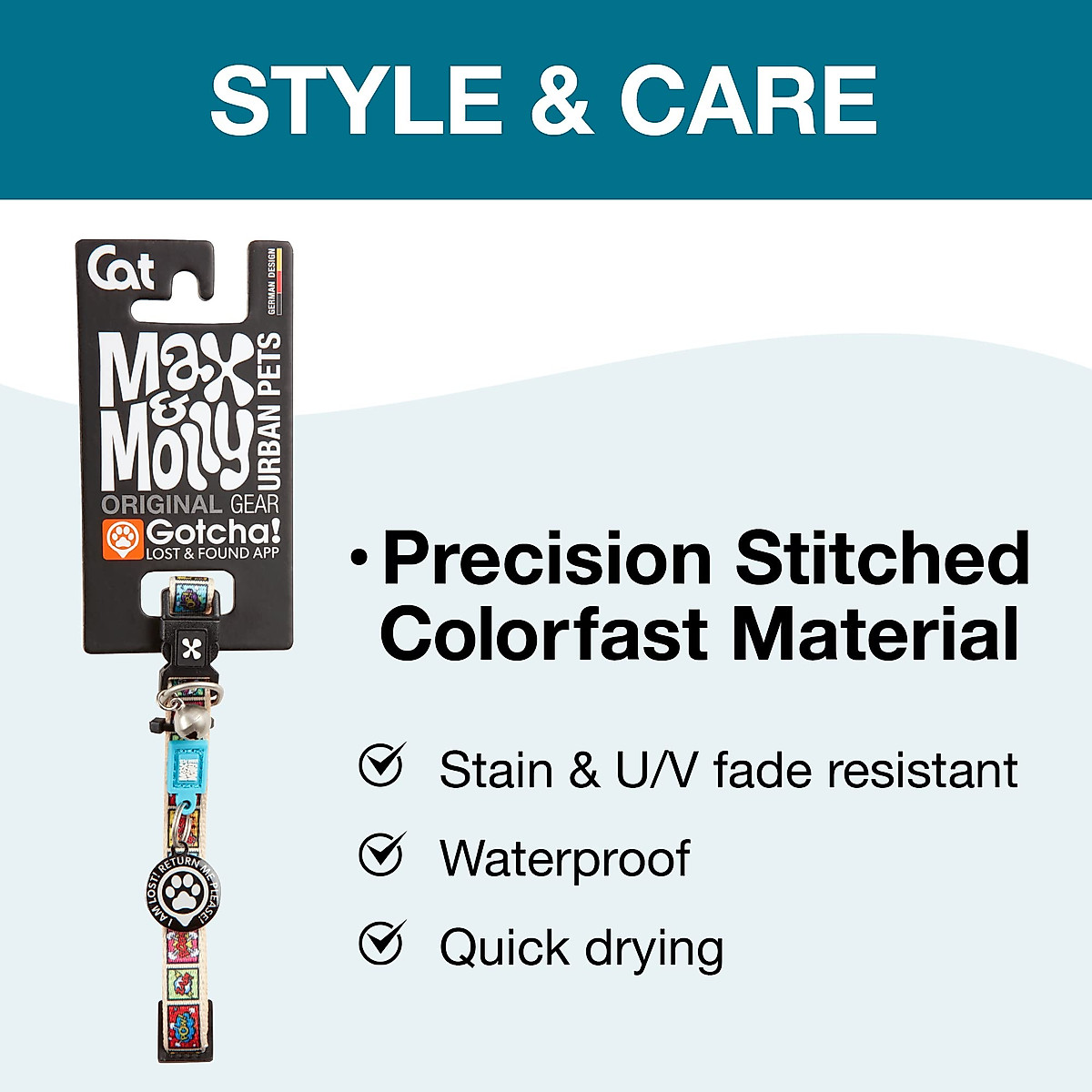 Max & Molly Fun & Whimsy Cat Collar with Jingle Bell, Breakaway Safety Buckle, Adjustable Sizing & Smart ID Personalized Tag for Girl or Boy Cats/Kittens, Comic Design