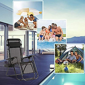 Zero Gravity Recliner Chair, Adjustable Anti Gravity Locking Chaise Recliner Support 250lbs, Heavy Duty Folding Zero Gravity Chair w/ Mesh Back, Wider Armrest, Headrest & Cup Holder -Set of 2 (Black)