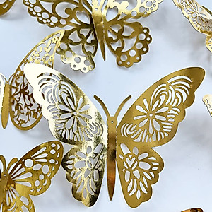 72Pcs Gold Silver Butterfly Wall Sticker Decal 3D Metallic Art Butterfly Mural Decoration DIY Flying Stickers for Kids Bedroom Home Party Nursery Classroom Offices Décor (Gold)