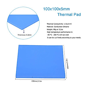 Marame Thermal Pad 1.5 W/mK 100x100x5mm Soft High Efficient Thermal Conductivity Thermal Pads IC Chipset Northbridge for CPU GPU Heatsink Blue