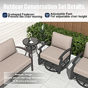 Rwnnad Patio Furniture Set 7-Piece Aluminum SectionalSofa Modern Outdoor Conversation Set 10 Seats, Outdoor Swivel Rocking Chairs with Thick Cushion, Sand