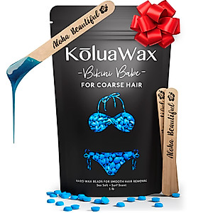 KoluaWax Hard Wax Beads for Hair Removal – Coarse Hair Formula – Face, Brazilian, Underarms, Back Chest, Bikini Waxing – Sea Salt & Surf, 1lb Refill for Wax Warmers & 10 Large Applicator Sticks