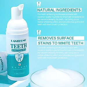 LANTHOME White Foam Teeth Whitening Products-Tooth Whitening Mousse, Easy to use Teeth Whitener Foam for White Teeth,Freshens Breath, Whitens Teeth & Fights Bad Breath 50ml