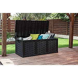 Starplast XXL Sit-On Rattan Style Storage Box: 167.5 Gallon Outdoor Plastic Bin, Weather & Water Resistant, 62.9 x 29.5 x 25 Inches, 2 Colors, 66-811