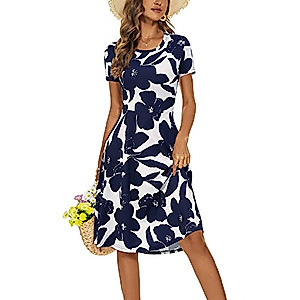 HUHOT Spring Dresses for Women 2024 Womens Dresses Gratuation Mother Day Dress Summer Dress Sundresses for Women Homecoming Dresses Short Sleeve A Line Spring Easter Midi Swing Dress for Women