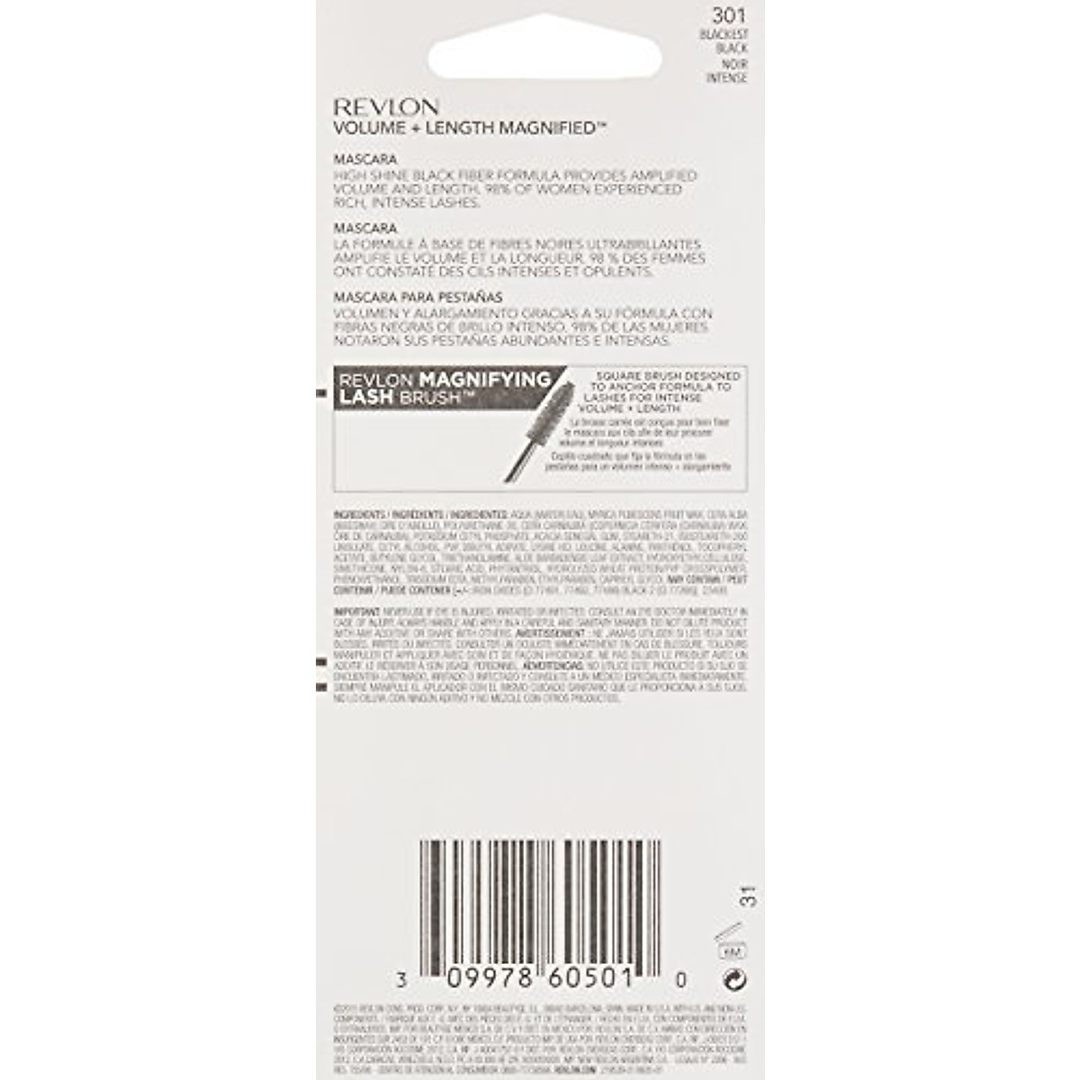 Revlon Mascara, Volume & Length Eye Makeup, Non-Waterproof, No Clump, Smudge Proof, Flake Proof, 301 Blackest Black, 0.28 Fl Oz