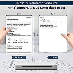 HPRT Portable Printers Wireless for Travel, MT800, Support 8.5" X 11" US Letter & A4 Paper, Thermal Transfer Inkless Printers, Bluetooth Connection, Compatible with Laptops & Android iOS Phone