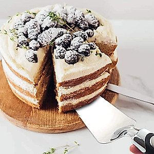 Alitopo Pie Server, Essential Kitchen Tool, Stainless Steel Flatware Pizza Cake Cutter, Serrated on Both Sides, Great for Right or Left Handed Chef, Black & Silver (9.8inch)