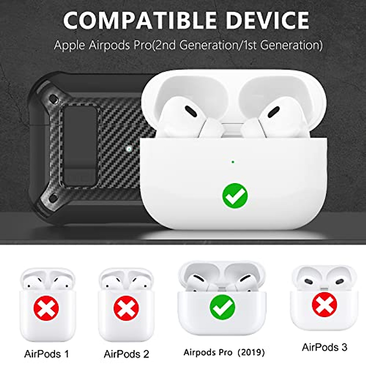 for AirPods Pro 2nd/1st Generation Case Cover with Cleaner kit &3 Pairs Replacement Ear Tips with Noise Reduction Hole(S/M/L),with Secure Lock Protective for Apple AirPods Pro 2022/2019 Charging Case