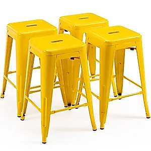 Vogue Furniture Direct 24" High Barstools Backless Yellow Metal Barstool Indoor-Oudoor Counter Height Stool with Square Seat, Set of 4 - VF1571019-4