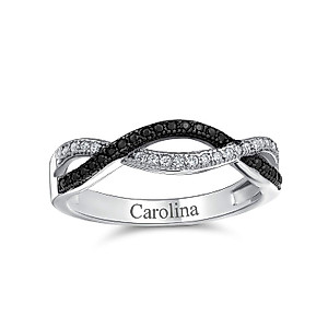Two Tone Intertwined Twist Knot 1/2 Eternity Black & White Pave Cubic Zirconia CZ Infinity Band Ring For Women Girlfriend .925 Sterling Silver