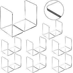 16 Pcs Book Ends Clear Acrylic Bookends for Shelves Heavy Duty Book End L Shaped Dividers Book Stopper for School Library Home Movies CDs File