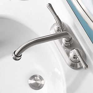 Chrome Laundry Sink Faucet 4 Inch Centerset 2 Handles 2-3 Holes by Kadilac, with 360° Swivel Swing Threaded Spout and Water Supply Line, BF027-8-C