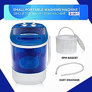 ZENY Portable Mini Washing Machine 5.7 lbs Washing Capacity Semi-Automatic Compact Washer Spinner Small Cloth Washer Laundry Appliances for Apartment, RV, Camping, Single Translucent Tub