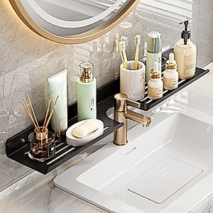 ROYALITA 17 Inch Acrylic Bathroom Shelf Organizer Over The Faucet, Over The Sink Shelf Bathroom, Bathroom Sink Shelf Over Faucet, Bathroom Countertop Organizer Kitchen Above Sink Drain Shelf