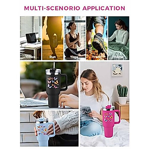 40 ounce insulated cup with handle, double-layer vacuum stainless steel material, equipped with straw, can keep warm or maintain cold drinks Colorful Butterfly grey