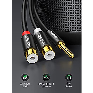 UGREEN RCA to Aux Cable 3.5mm Male to 2RCA Female Adapter Hi-Fi Sound RCA Auxiliary Stereo Audio Cord Gold Plated RCA Y Splitter 1/8 to RCA Connector for iPhone MP3 Tablet Computer Speaker 0.8 FT