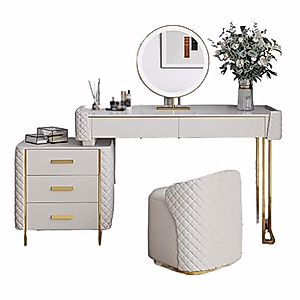 SDGH Dressing Table Set with LED Lighting Side Cabinet and 5 Drawers sintered Stone Dressing Table with Stool