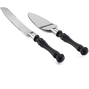 Homi styles Cake Knife and Server - Wedding Cake Knife Set - Serving Set for Receptions, Birthdays - Cake Cutting Set - Match the Color to Your Event Theme - Cake Knife and Cutter (Black)