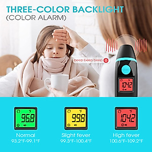 Forehead Thermometer for Adults, 4 in 1 Ear Thermometer for Kids, No Touch Baby Thermometer, Digital Thermometer with Fever Alarm and Object Measurement - Fast, Reliable and Accurate (Black)