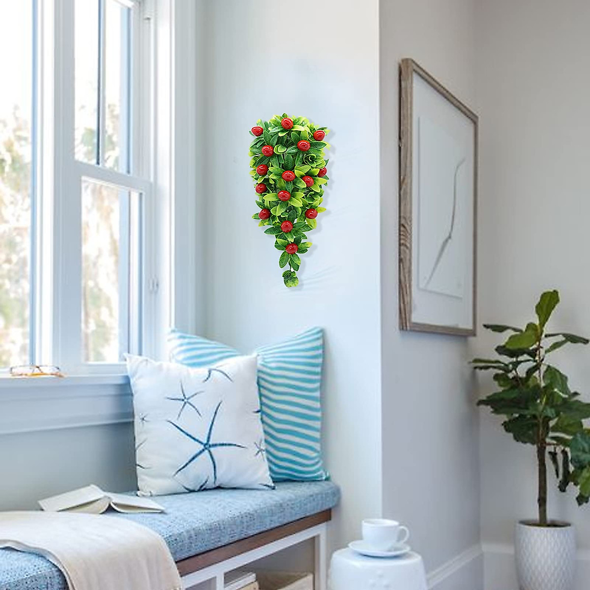 Okngr 1 Pcs Artificial Hanging Plant with Fruits, 15.74 Inch Plastic Fake Greenery Vine Hanging Garland Decorative Hanging Flowers for Home Kitchen Garden Office Wedding Wall Indoor Outdoor Decor