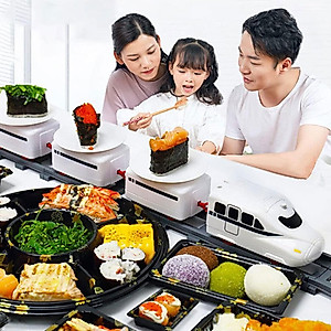 SAFIGLE Sushi Train Set Rotating Table Food Train Battery Powered Electric Train Toys Under Christmas Tree Train Track Rotating Sushi Bar at Home for Kids Boys Girls White