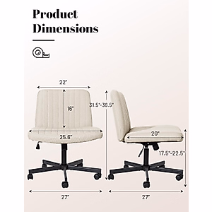 Murago Criss Cross Chair with Wheels, Extra Wide Cross Legged Office Desk Chair, Plus Size Swivel Vanity Chair, Height Agjustable Chair, Beige