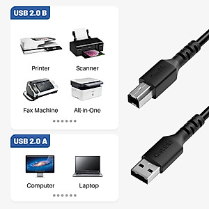 USB Printer Cable 6 Feet (3 Pack), USB 2.0 Type-A to B-Male Cord, High Speed Scanner Cord Compatible with HP, Canon, Epson, DAC, Dell, Brother, Xerox, Samsung, Piano with 5 Cable Ties- 6 ft