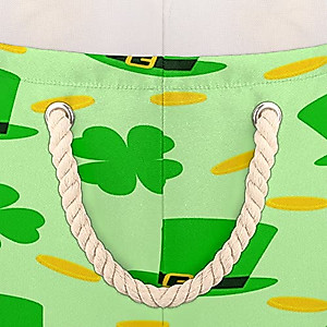 St. Patrick's Day Green Clover Leaves (10) Large Round Baskets for Storage Laundry Baskets with Handles Blanket Storage Basket for Bathroom Shelves Bins for Organizing Nursery Hamper Girl Boy