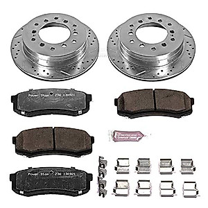 Power Stop K2405-36 Rear Z36 Truck & Tow Carbon Fiber Ceramic Brake Pads and Drilled Slotted Brake Rotors Kit For Lexus GX470 Toyota 4Runner FJ Cruiser Sequoia 6 Lug