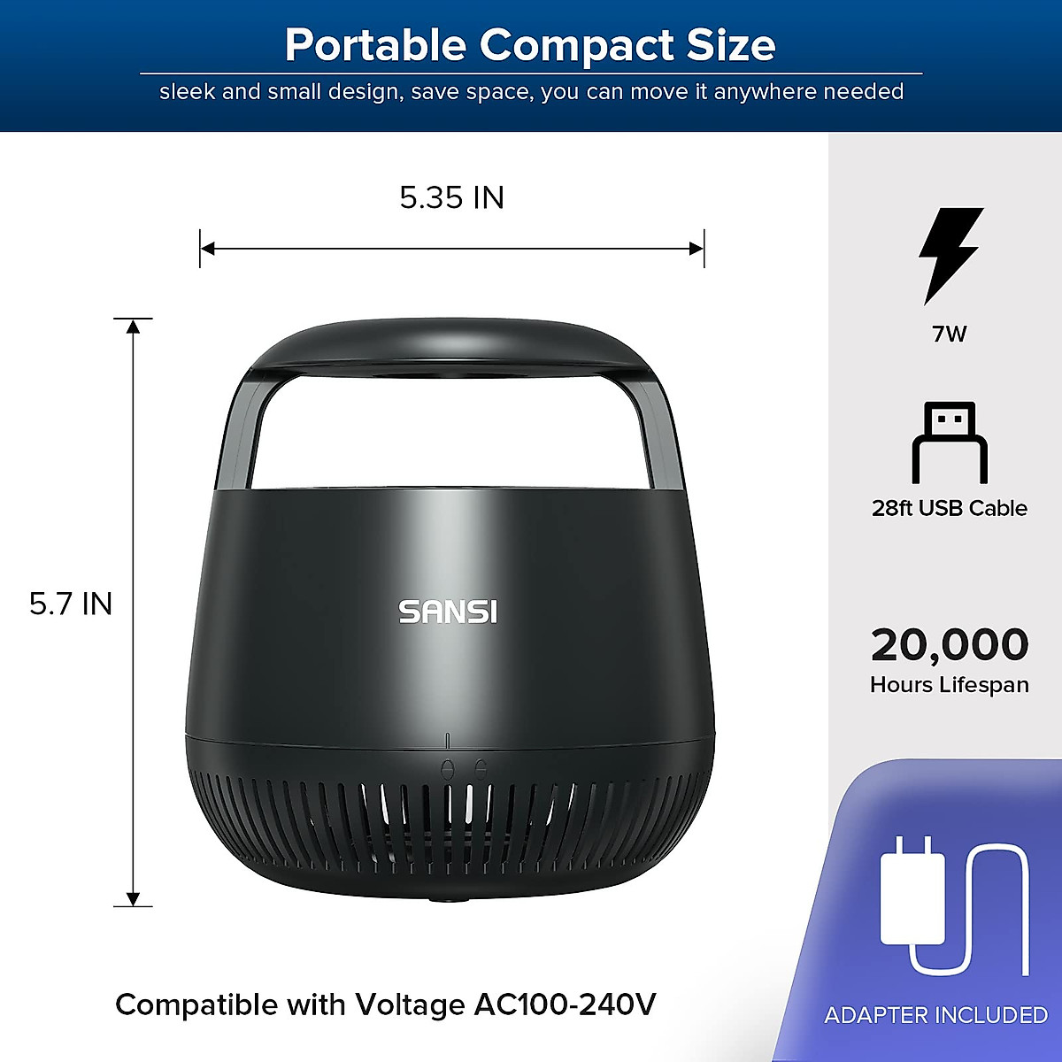 SANSI Fruit Fly Traps for Indoors, Flying Insect Trap Fly Trap Indoor for Home with Suction, Bug Zapper Indoor Mosquito Zapper with 5 Pcs Sticky Glue Boards