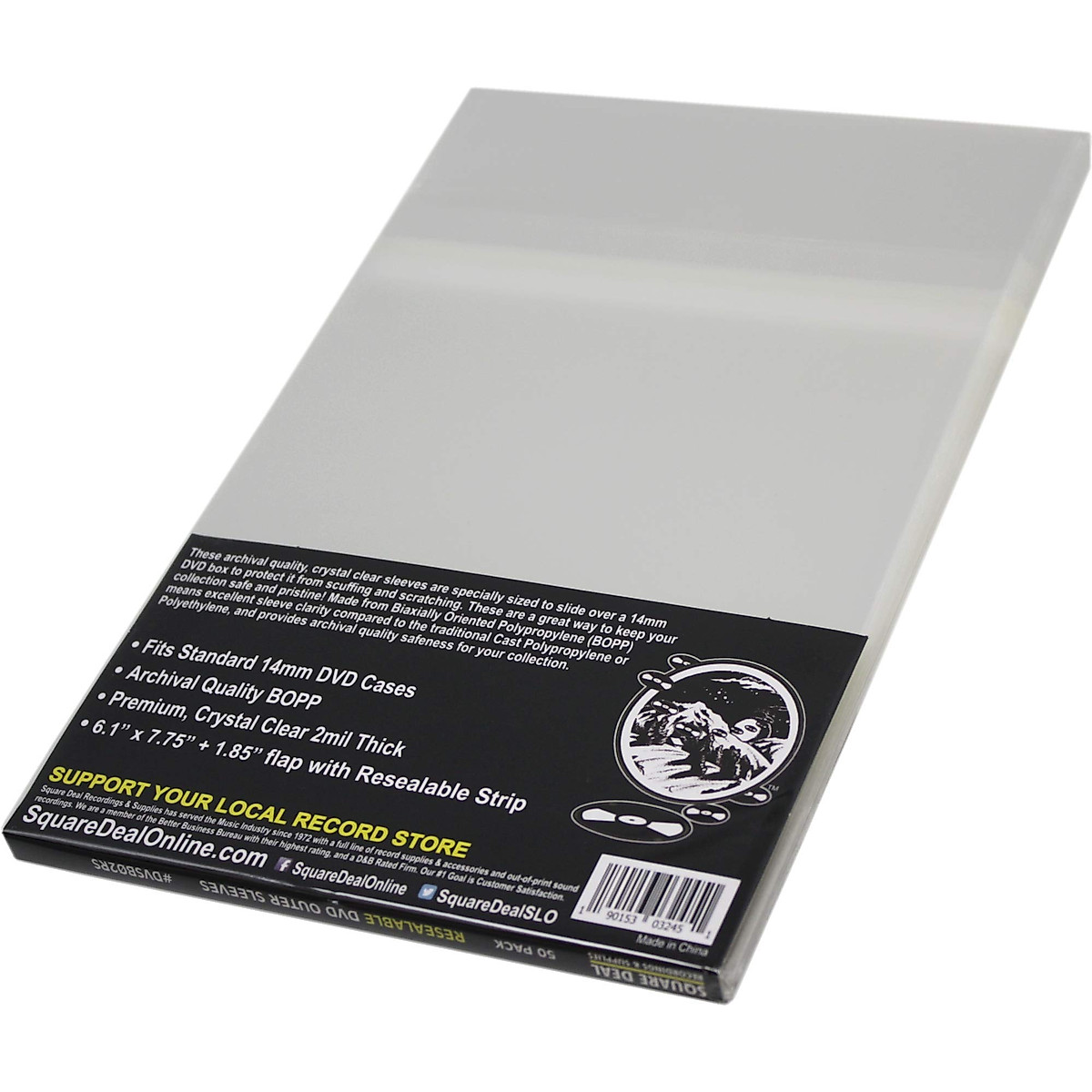 (50) DVD Outer Sleeves - "Super Polyclear" Resealable - Fits Standard 14mm-15mm DVD Cases - DVSB02RS