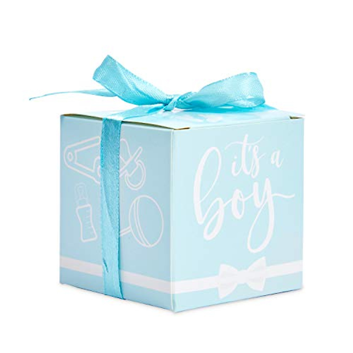 Sparkle and Bash Its a Boy Baby Shower Party Favor Boxes with Ribbons (Blue, 50 Pack)